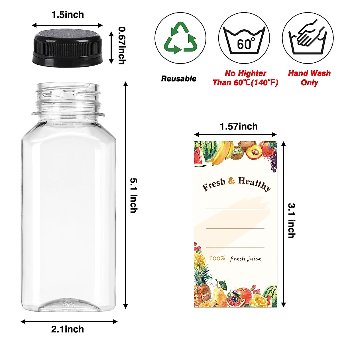 Moretoes 64pcs 8oz Juice Bottles, Juice Bottles with Tamper Evident Caps, Reusable Juicing Bottles Bulk for Juice Milk Smoothie and Other Beverages