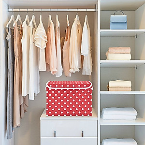 Kigai Storage Basket Red and White Polka Dot Storage Boxes with Lids and Handle, Large Storage Cube Bin Collapsible for Shelves Closet Bedroom Living Room, 16.5x12.6x11.8 In