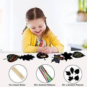 50 Pcs Scratch Art for Kids Fall Leaves, Fall Crafts for Kids Rainbow Scratch Paper for DIY Craft Autumn Decoration DIY Crafts Halloween Thanksgiving Gift