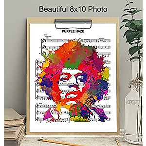 Jimi Hendrix 8x10 Poster, Wall Art, Home Decoration - Graffiti Pop Art Decor for Apartment, Music Studio - Urban Street Art Style Purple Haze Sheet Music Picture Print - Gift for Guitarist, Musician