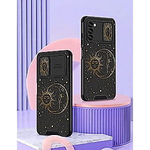 Goocrux for Samsung Galaxy A03S Case Sun and Moon Stars for Girls Women Cute Space Girly Phone Cover Fashion Gold Print Unique Design with Slide Camera Cover Aesthetic Cases for Galaxy A03S 5G 6.5''