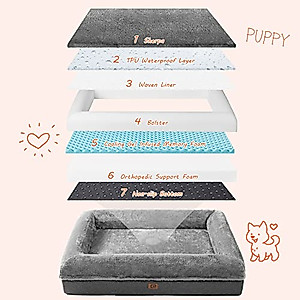 EHEYCIGA Memory Foam Orthopedic Dog Beds for Medium Dogs with 100% Foam Bolsters, Dark Grey, 30x24