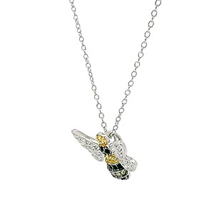 Amazon Essentials womens Sterling Silver Bumblebee Pendant Necklace Made with Crystal (18"), (previously Amazon Collection)