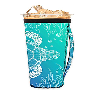 Reusable Iced Coffee Sleeves Sea Turtle Animals Neoprene Cup Sleeve with Handle Insulator Sleeve For Cold Drinks Beverages 30-32oz