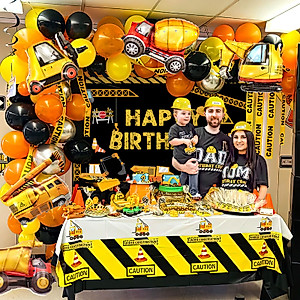 Winrayk Construction Party Decorations Birthday Supplies, Construction Balloon Arch Backdrop Tablecloth Caution Tape Engineering Truck Foil Balloons, Construction Birthday Party Supplies for Boys Kids