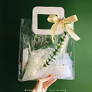 Clear Gift Bag with Handle, 4 Pcs Transparent PVC Gift Bag, Heavy Duty Reusable Gift Wrap Bags for Bridal Party, Baby Shower, Wedding Favor, Shopping Bag Bulk- 7"x4" x8"
