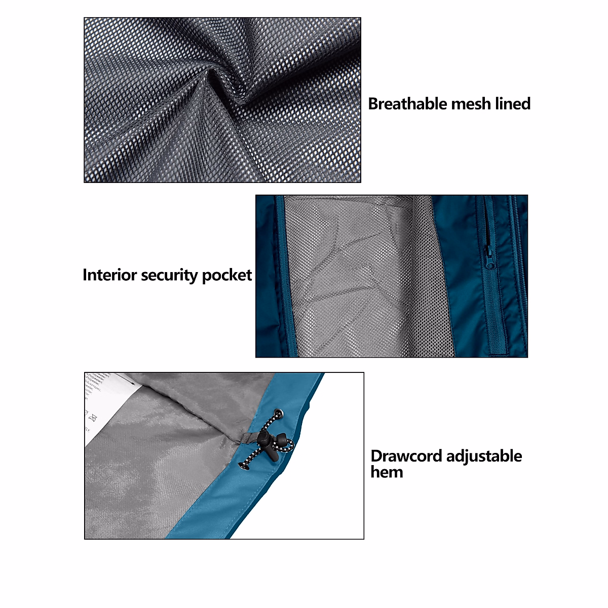 Little Donkey Andy Women’s Lightweight Waterproof Rain Jacket Outdoor Windbreaker Rain Coat Shell for Hiking, Travel Blue S