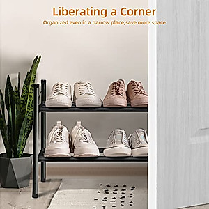 MULISOFT 2-Tier Expandable Shoe Rack, Stackable and Adjustable Shoe Shelf Storage Organizer Heavy Duty Metal Free Standing Shoe Rack for Closet Entryway Bedroom Garage (Black),1 Pack