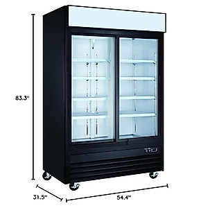 Commercial Grade Merchandiser Refrigerator | Black Coated Steel Cabinet | 2 Sliding Glass Doors | Fog Resistant Glass | 45 Cu. Ft. | 8 Adjustable Shelves | 53.2" x 31.9" x 82.625” | R-290 Refrigerant
