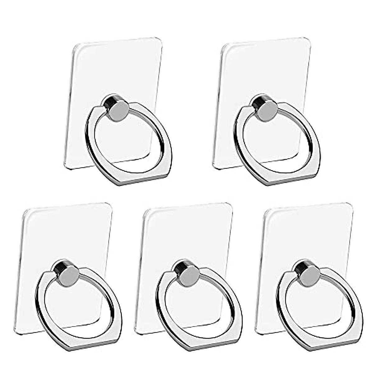VOVIGGOL Cell Phone Ring Holder Stand 5 Pack，Transparent Phone Ring Holder Finger Kickstand 360° Degree Rotation Clear Phone Ring Grip Compatible iPhone Cellphone Phone Case(Square)