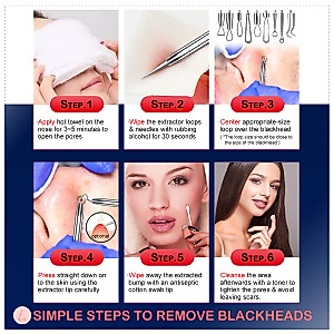 Blackhead Extractor, 6 Pack Pimple Popper Tool Kit for Removing Blackhead, Whitehead, Pimple, Acne, Zit, Comdone, Pores, Fat Granules on Nose, Face - with Organized Case