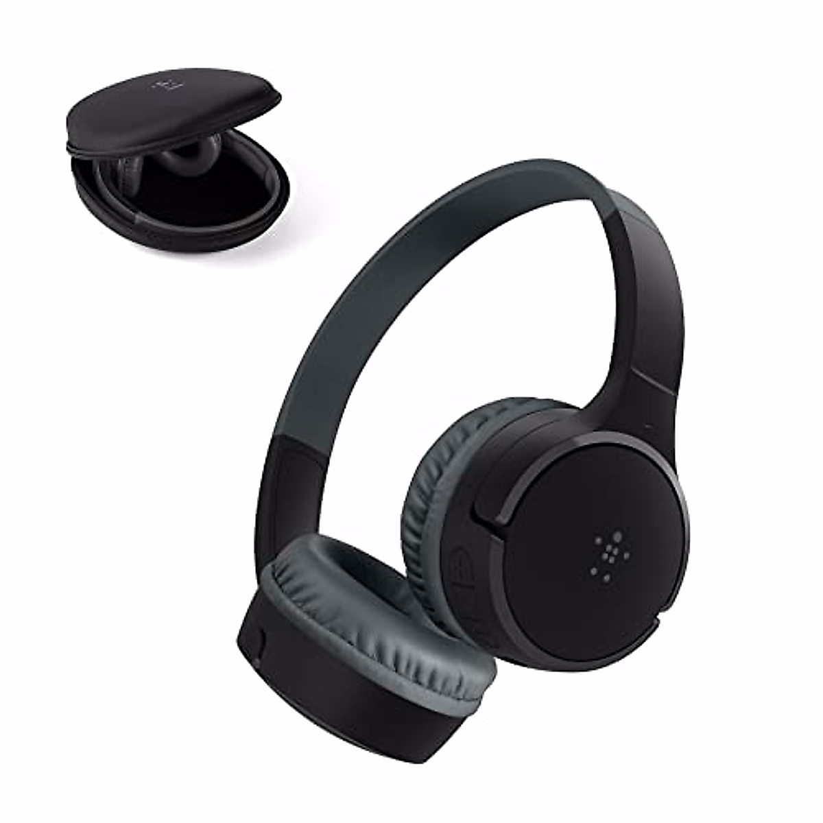 Belkin SoundForm Mini - Wireless Bluetooth Headphones for Kids with Built in Microphone - On-Ear - Bluetooth Earphones for iPhone, Fire Tablet & More - Black w/Case
