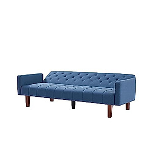 Blue, Linen, Convertible Double Folding Living Room Sofa Bed (Eucalyptus Wood Frame)