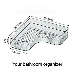 KQJS Corner Shower Caddy shelf,2-Pack Adhesive Shower Organizer Plastic Shower Shelf with 3 Hooks,No Drilling Shower Organizer,Wall Mounted with Large Capacity Shower Shelves (Transparent)
