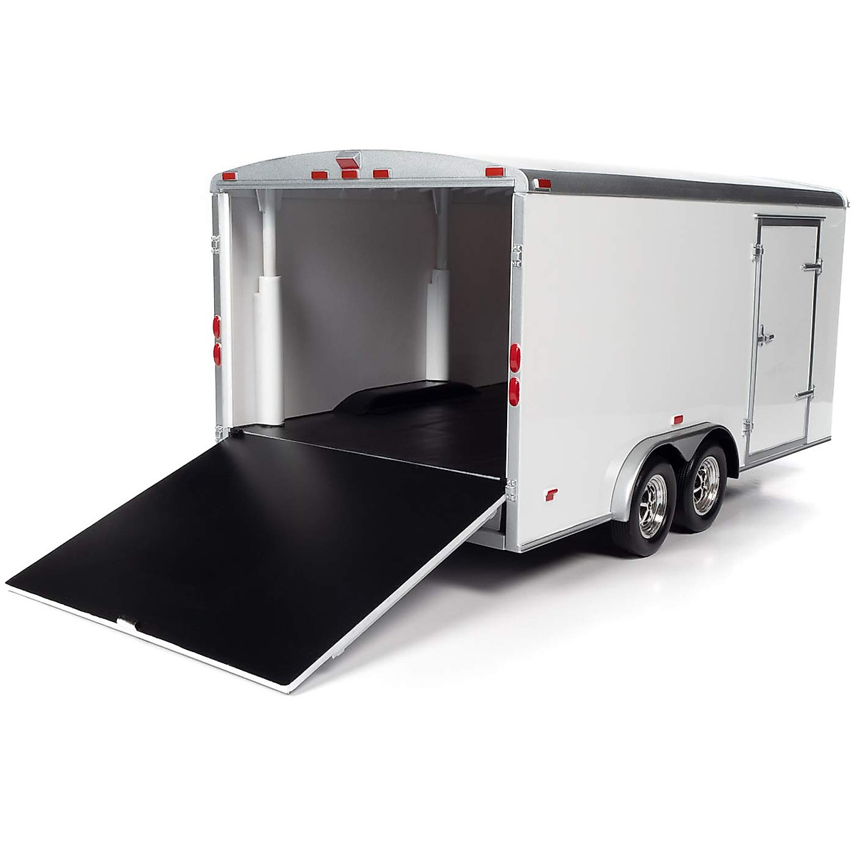 Four Wheel Enclosed Car Trailer White with Silver Top for 1/18 Scale Model Cars by Autoworld AMM1238
