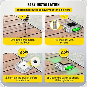 Happybuy Driveway Lights 4-Pack, Solar Driveway Lights with Switch Button, Solar Deck Lights, Wireless Dock Lights 6 LEDs for Path Warning Garden Walkway Sidewalk Steps, LED Bright Green