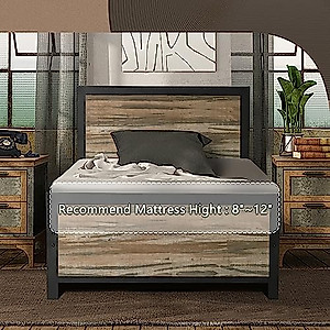 Catrimown Twin Bed Frames, Twin Size Platform Bed Frame with Wooden Headboard, Rustic Bed Frame with Strong Slat Support, No Box Spring Needed, 12”Under Bed Storage, Easy Assemble, Twin