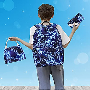 SHEEYEE School Backpack for Boys Elementary Teen Kids Bookbags with Lunch Box Set Laptop School Bag (Blue)