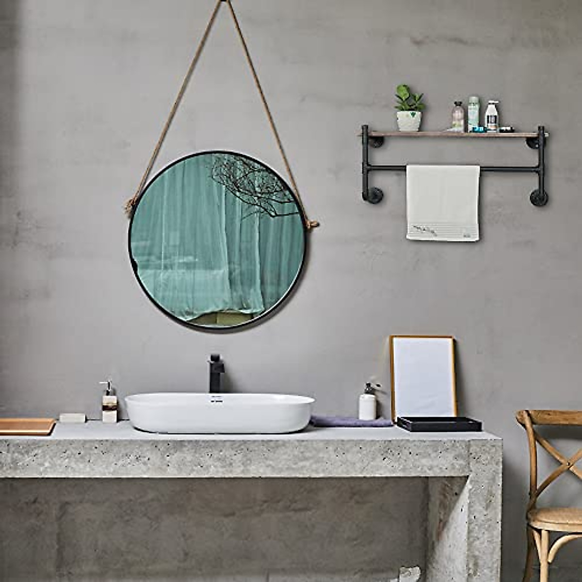 Clothes Rack with Shelf, 36in Industrial Pipe Wall Mounted Garment Rack, Space-Saving Display Hanging Pipe Clothes Rack, Heavy Duty Detachable Multi-Purpose Hanging Rod for Closet Storage(1-Layer)