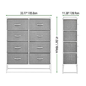 mDesign Wide Modern 8-Drawer Dresser Storage Unit, Sturdy Steel Frame, Wood Top, Easy-Pull Wood Handles/Fabric Bins, Organizer for Bedroom, Hallway, Entryway, Closet, Margo Collection, Gray