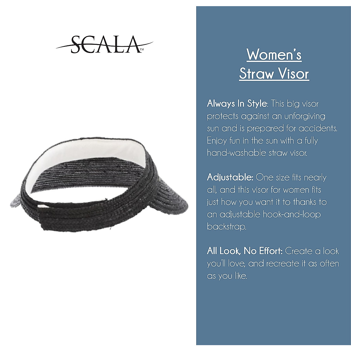 Scala Womens Sewn Braid Visor, Black, One Size