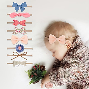 doboi 24PCS Baby Girls Flower and Hair Bows Headbands Soft Nylon Hairbands Elastic Hair Accessories for Newborns Infants Toddlers and Kids