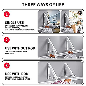 Dr.DJ Retractable Clothes Rack-Laundry Room Drying Rack Wall Mounted Clothes Hanger Foldable, Wall Mount, Folding Clohes Wall Hanger Home Storage Organizer, Aluminium, 2 Racks with Rod (Silver)
