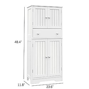 Rovaurx Tall Storage Cabinet with Adjustable Shelf, Bathroom Floor Storage Cabinet with Drawer, Traditional 4 Door Kitchen Pantry, White BMGZ106W