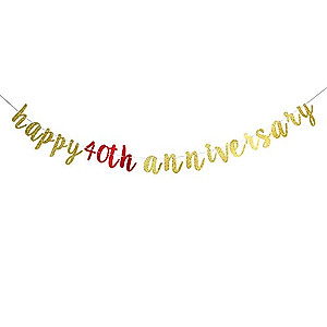 AonBon Happy 40th Anniversary Banner, for 40th Anniversary Party Decoration, 40th Wedding Anniversary Party Decoration Photo Props