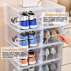 Clemate Upgraded X-Large Shoe Organizer,Shoe Storage Organizer,12 Pack,Shoe Box Clear Plastic Stackable,Drop Front Shoe Box with Clear Door, Shoe Containers For Sneaker Display,Fit up to US Size12