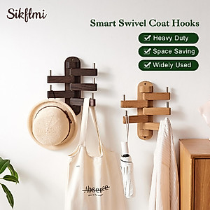 Swivel Coat Hooks for Wall, Oak Wood Coat Rack Wall Mounted Entryway Wall Shelf with 5 Hooks for Bedroom, Entryway, Living Room, Bathroom,Office, Classroom, Heavy Duty (Natural)