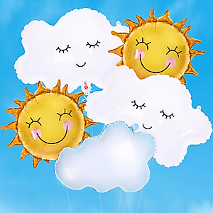 KatchOn, Big Sun and Cloud Balloons Set - 29 Inch, Pack of 5 | Foil Sun Balloons, Sunshine Party Decorations | Sunshine Baby Shower Decorations | Boho Sunshine Balloons for Summer Party Decorations