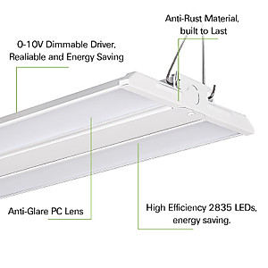 Hykolity 2FT LED Linear High Bay Shop Light, 150W LED Shop Light, 19500lm 130LM/W, 100-277V, 0-10V Dim, 5000K Daylight Linear Hanging Light for Warehouse Workshops, UL, 2 Pack
