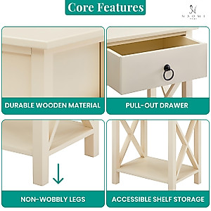 Alisa 1.8 feet Small Profile Night Stand, Bedside Table, Side Tables Bedroom, Wooden Night Stands for Bedroom, Bed Side Table/Night Stand, Nightstand with Drawer, Bed Stand End Table w/ Drawer - Cream