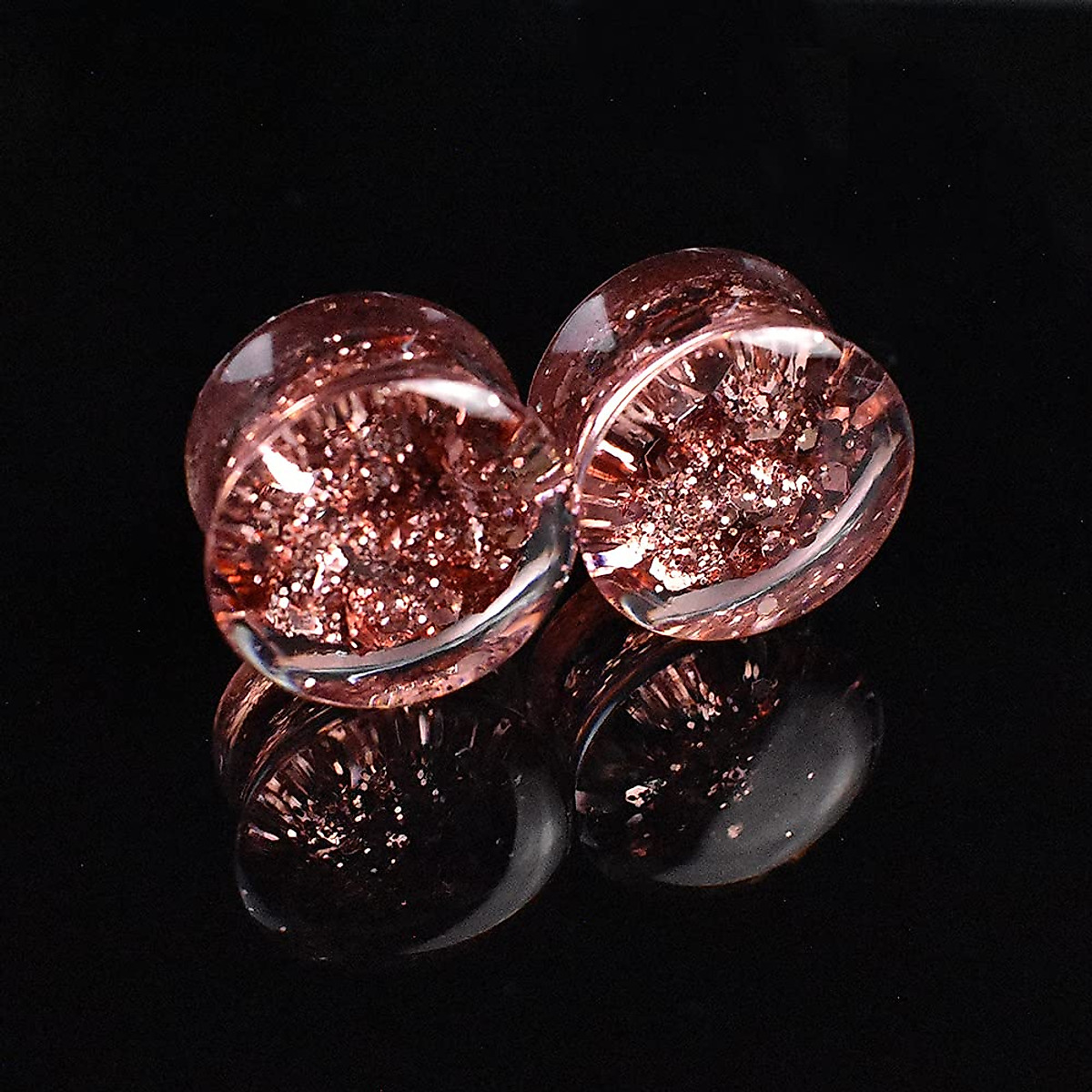 Jboyanpei 10Pcs/5pair Metallic Sequins Acrylic Ear Tunnels Plugs Double Flared Ear Gauge Earrings Ear Expander Stretcher Piercing Size 8mm