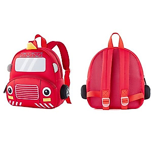 KK CRAFTS Preschool Backpack Toddler Neoprene Animal Waterproof Schoolbag Lunch backpack for Kids Boys Girls (Fire Engine)