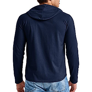 Hanes Comfortblend Men's Originals Tri-Blend Jersey, T-Shirt Hoodie with Henley Collar, Athletic Navy PE Heather, Large