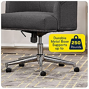Serta Leighton Home Office Memory Foam, Height-Adjustable Desk Accent Chair with Chrome-Finished Stainless-Steel Base, 27.25D x 24W x 35.75H in, Dark Gray