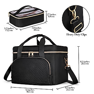 Prokva Travel Makeup Bag with 2 Pouches and Adjustable Dividers, Large Cosmetic Case Make up Organizer for Women Fits Bottles Vertically, Black (Patented Design)