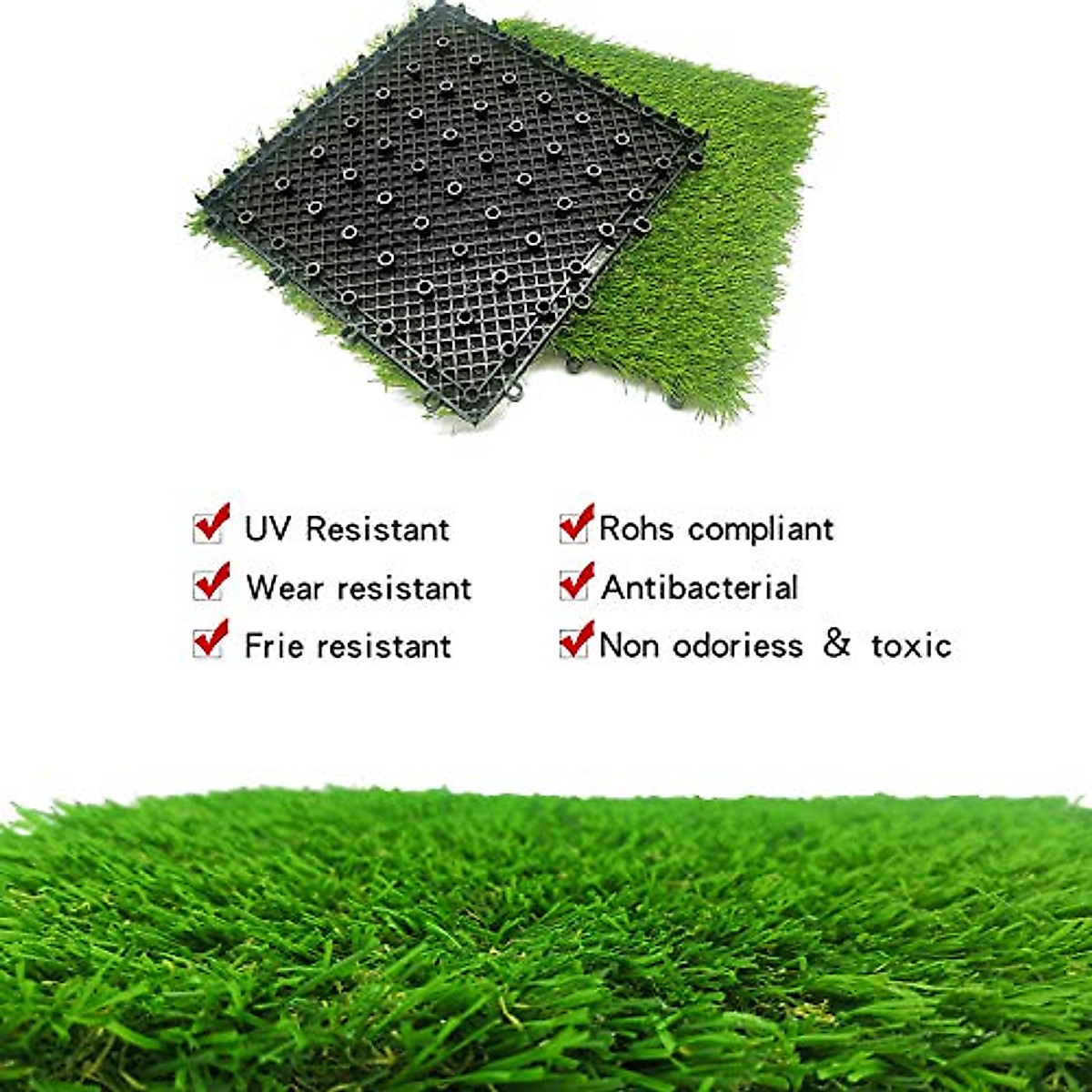 kathson Artificial Grass Turf Tile,2Pcs Rabbit Grass Mat with Upgrade Interlocking System Self-drainingSuitable for Bunny,Dogs and Cats(11.8 x11.8 Inches