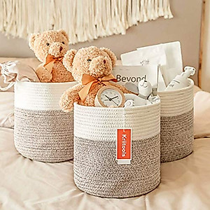 Kriitools Cotton Rope Storage Basket with Handles Set of 3,Small Laundry Basket Round Woven Storage Bins for Nursery,Kids&Pets Toys,Clothes Shelf Organizer|11x11x11”Cube Storage Bins(Brown,KT03WBR)
