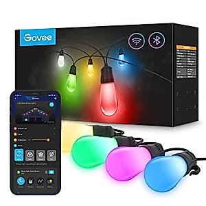 Govee Outdoor String Lights, 96ft RGBIC Outdoor Lights with 30 Dimmable IP65 Waterproof Warm White LED Bulbs, 2 Ropes of 48ft Smart Outdoor String Lights Work with Alexa for Dating, Party, Wedding