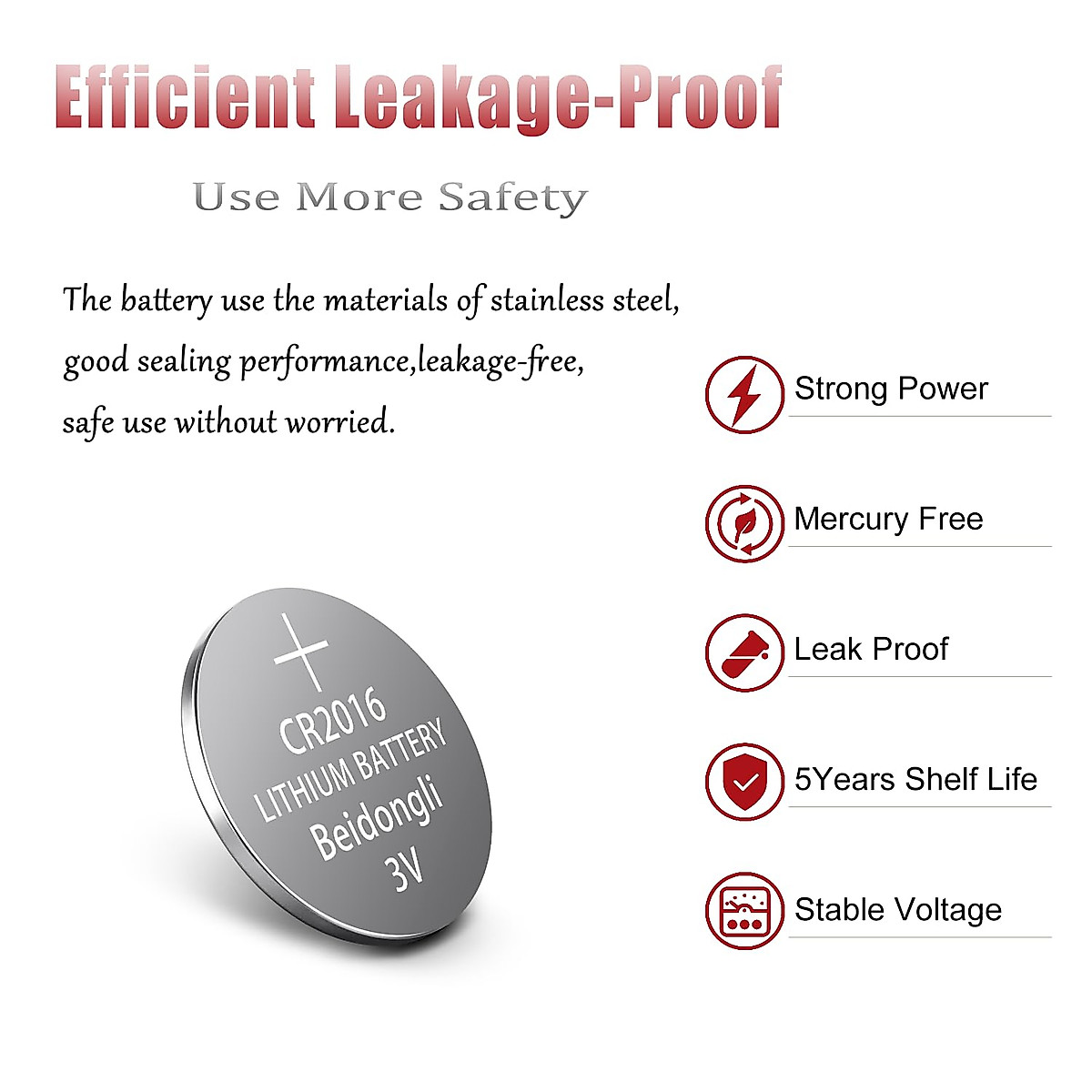 Beidongli CR2016 3V Lithium Battery (10-Pack)【5-Year Warranty】