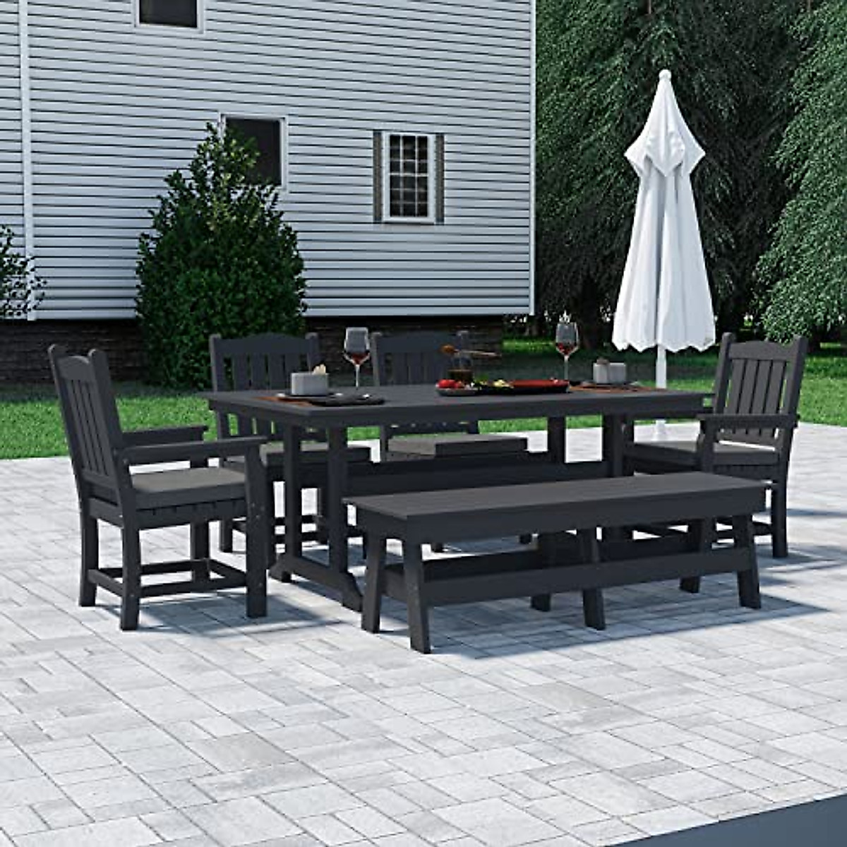 LyuHome Outdoor Long Bench for Dining Table, Dining Bench Indoor Outside Rustic Bench Waterproof Christopher Knight Bench for Front Porch Locker Room Garden (Grey)