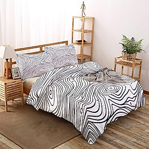 Zpryzmia Topographic Duvet Cover Set Bedding 3 Pieces, Soft Washed Microfiber, Abstract Line Comforter Cover, 1 Duvet Cover and 2 Pillow Shams, with Zipper Closure (Twin Size, 68”x90”), White