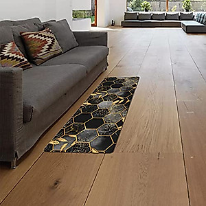 Marble 2 PCS Cushioned Antifatigue Kitchen Mats and Rugs,Black Gold Grey Grid Irregular Comb Plaid Geometric Floor Bath Door Mat Doormat Accent Runner Carpet Washable Comfort Standing Mat 18,48