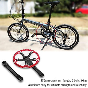 Dilwe Bike Crankset Set, 45T 47T Single Speed Crank Set with 2 Cranks for Folding Bikes Mountain Road Bike (45T-Black + Red)