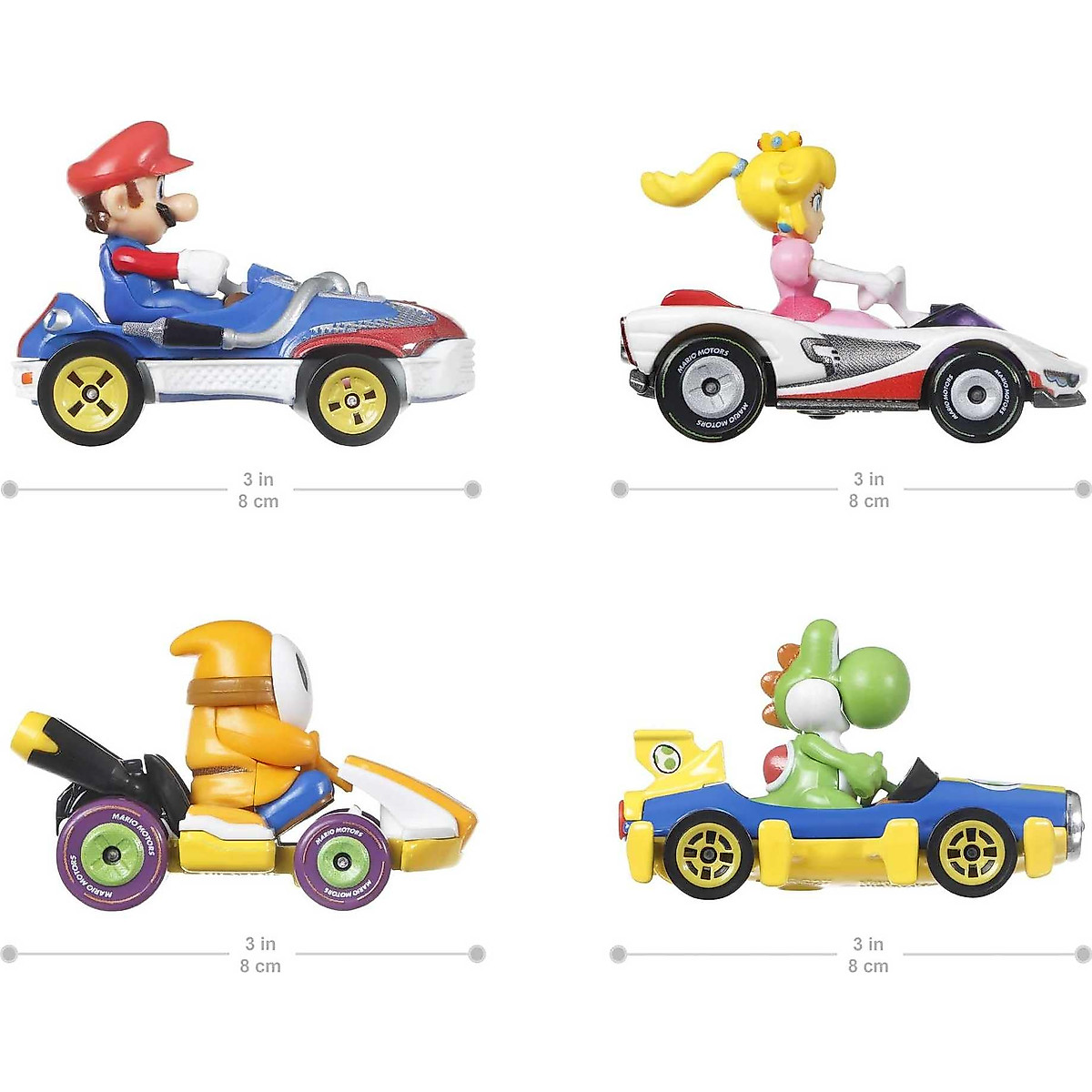 Hot Wheels Mario Kart Toy Vehicle 4-Pack, Collectible Set of 4 Fan-Favorite Characters Includes First-Appearance Orange Shy Guy