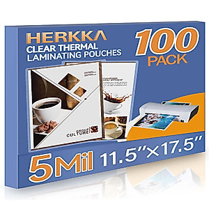 HERKKA 100 Pack Laminating Sheets, Hold 11 x 17 Inch Sheet, 5 Mil Clear Thermal Laminating Pouches 11.5 x 17.5 Inch Lamination Sheet Paper for Laminator, Round Corner
