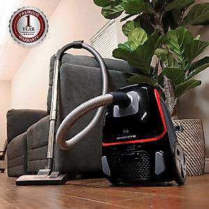 OVENTE Electric Vacuum Cleaner with Speed Control Suction, Adjustable Stainless Steel Wand and Automatic Cord Rewind, Lightweight Cleaning Machine for Hard Floors and Carpets, Black ST1600B